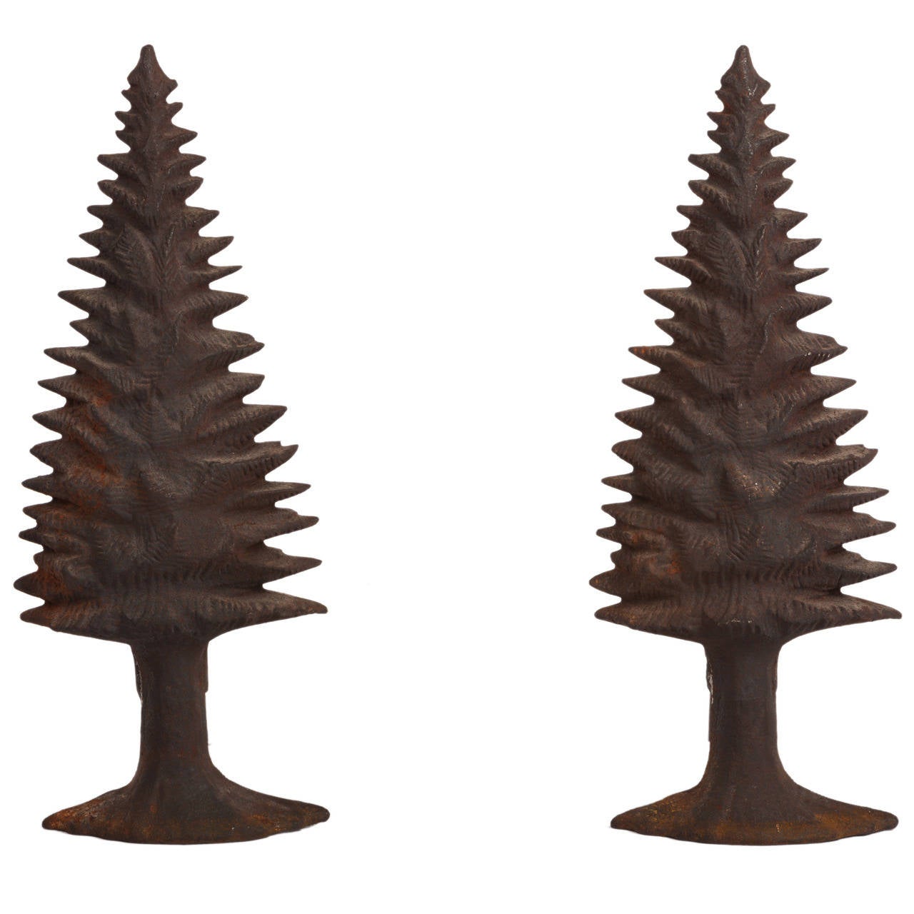 Pair of 19th Century American Cast and Wrought Iron Pine Tree Andirons ...