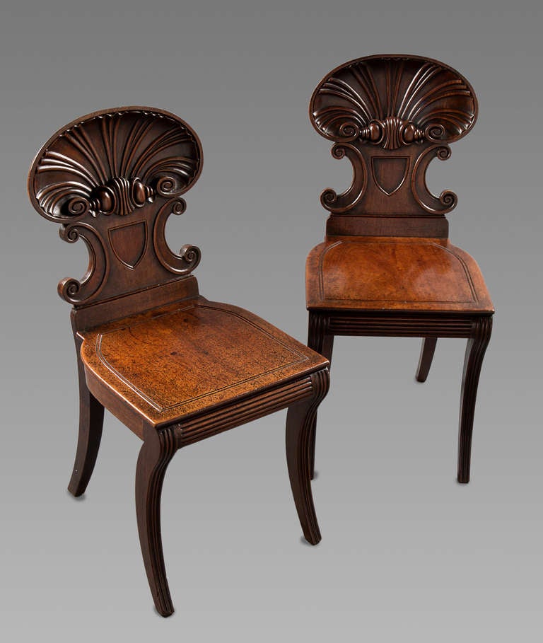 Fine Pair of Gillows Shell Back Hall Chairs by Anderton at 1stDibs