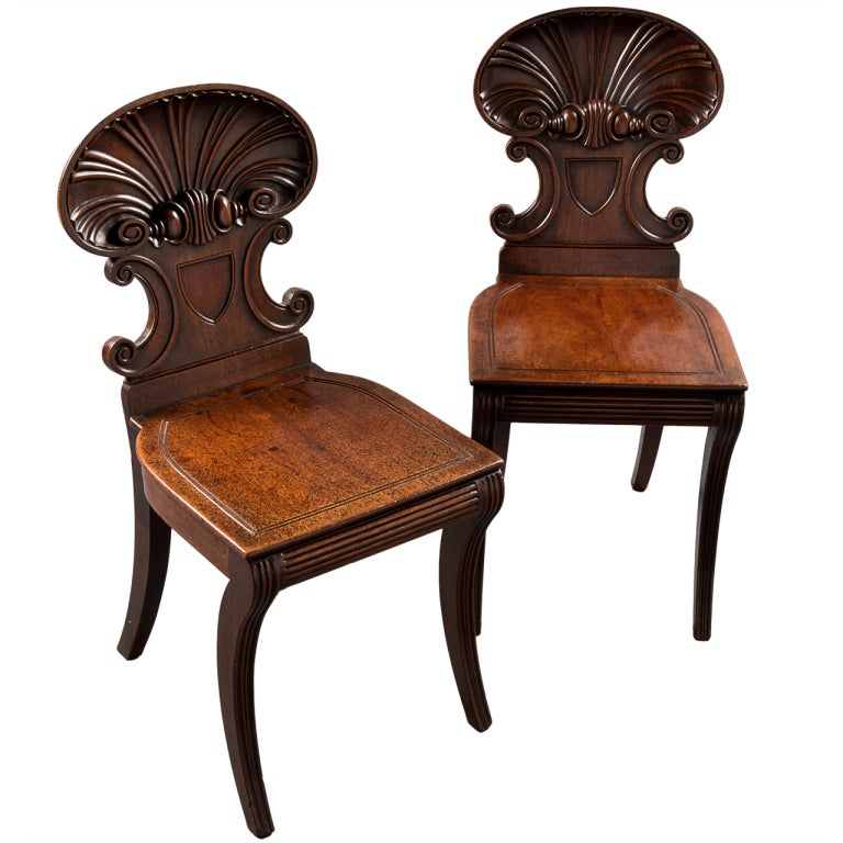 Fine Pair of Gillows Shell Back Hall Chairs by Anderton at 1stDibs