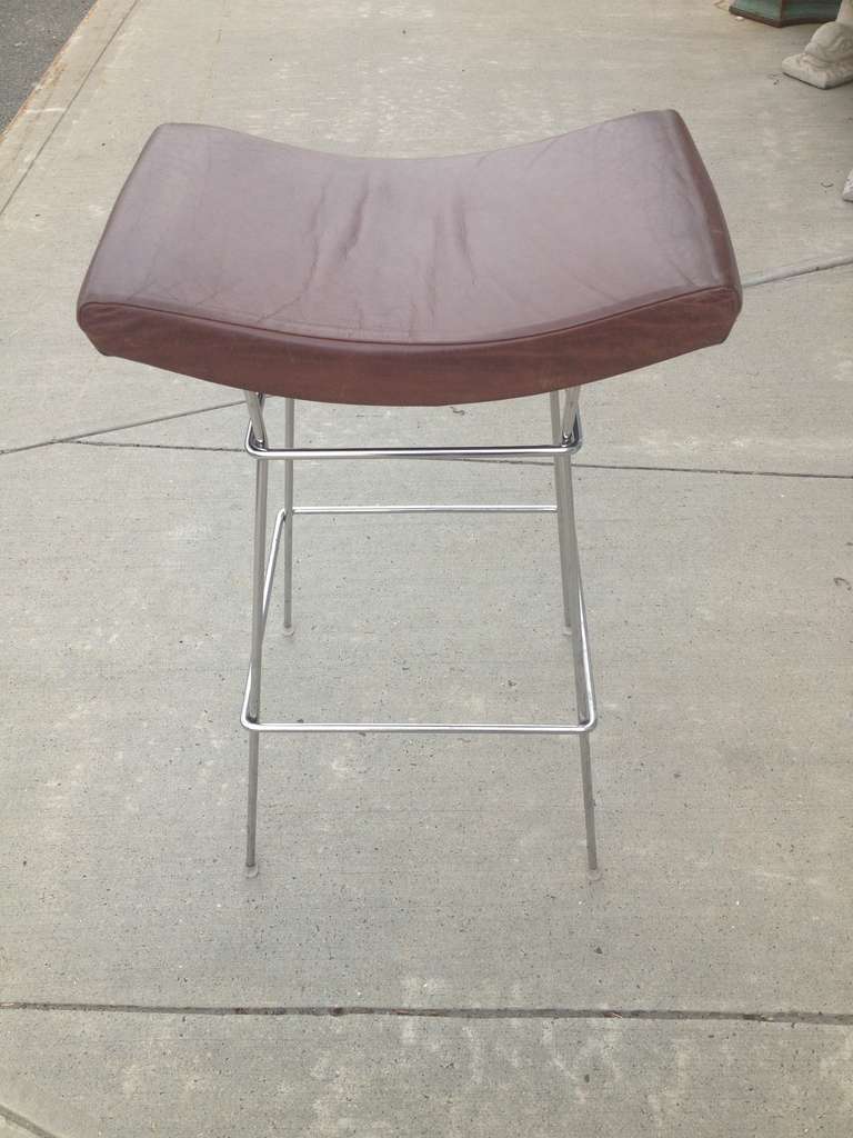 Set of Four Fernando Jaeger Leather Bar Stools at 1stDibs