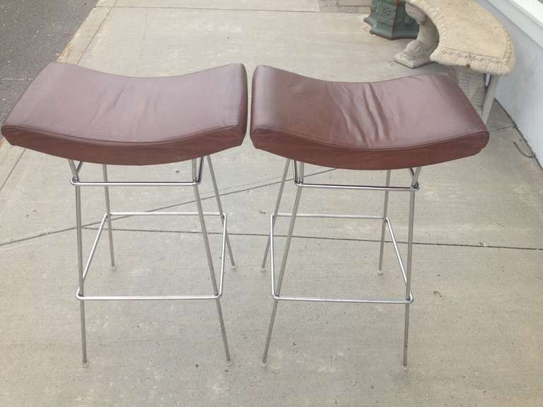 Set of Four Fernando Jaeger Leather Bar Stools at 1stDibs