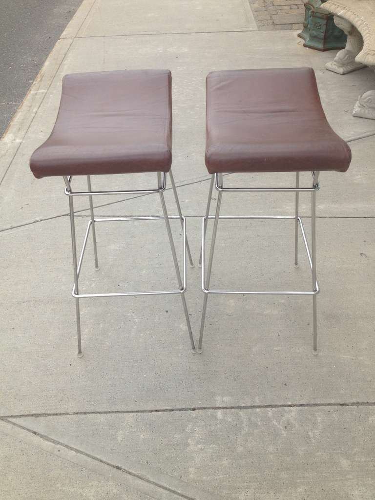 Set of Four Fernando Jaeger Leather Bar Stools at 1stDibs