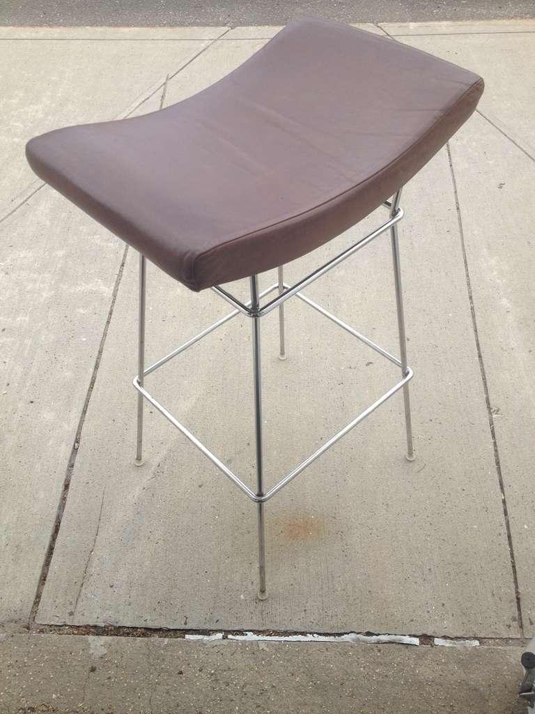 Set of Four Fernando Jaeger Leather Bar Stools at 1stDibs