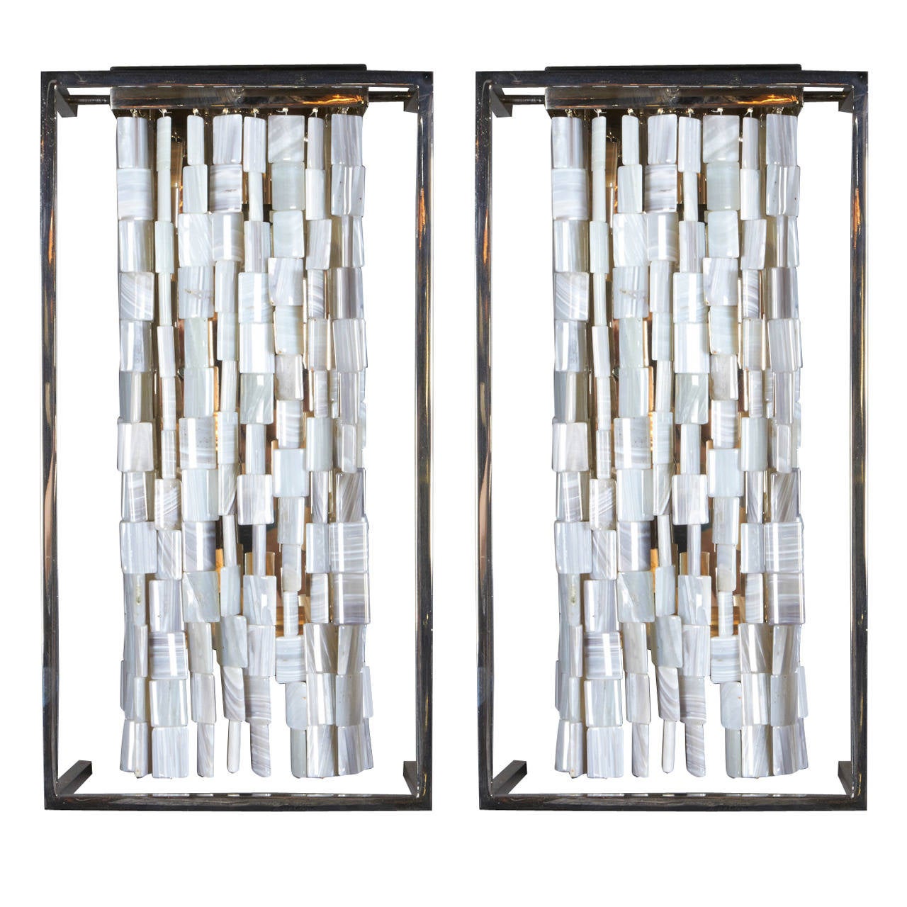 Pair of Modernist Sconces with Agate Stone Pendants at 1stDibs