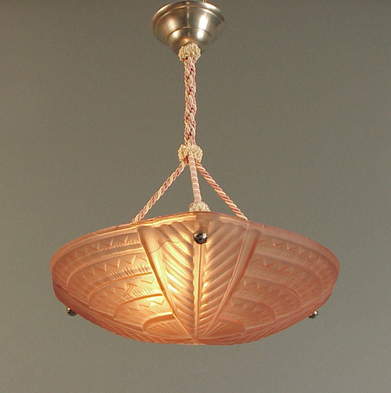 French Art Deco Peach Glass Noverdy Glass Lighting Bowl at 1stDibs