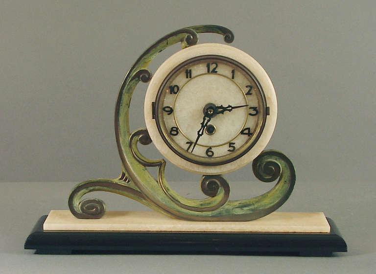 A Striking French Art Deco Table Clock of Bronze and Marble and Onyx at ...