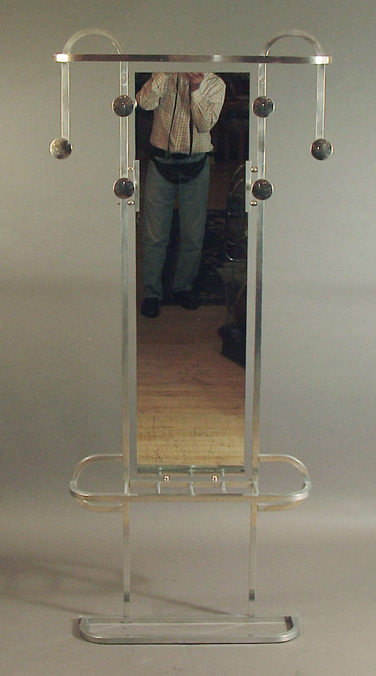 French Art Deco Aluminum Hall Tree or Coat Rack with Large Mirror at ...