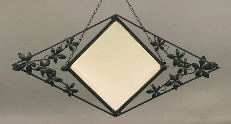 Handsome French Deco Era, Hand-Wrought Iron, Diamond-Shaped Mirror at ...
