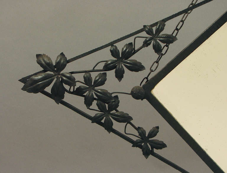 Handsome French Deco Era, Hand-Wrought Iron, Diamond-Shaped Mirror at ...