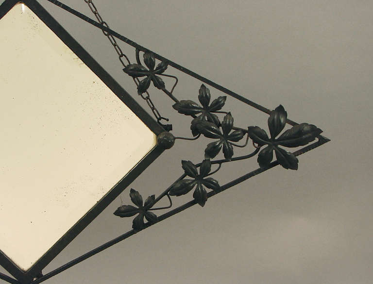 Handsome French Deco Era, Hand-Wrought Iron, Diamond-Shaped Mirror at ...