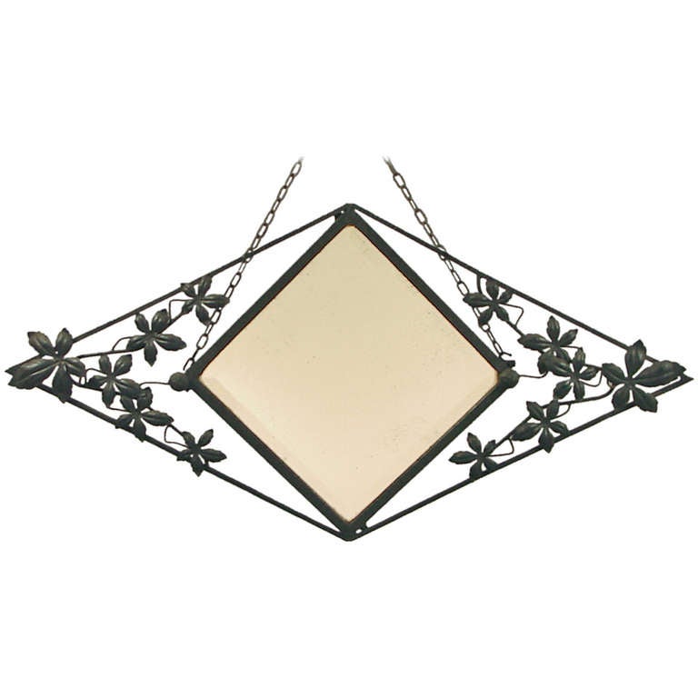 Handsome French Deco Era, Hand-Wrought Iron, Diamond-Shaped Mirror at ...