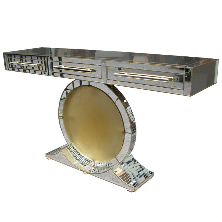 1970s One-Of-A-Kind Mirrored Console With 3 Drawers at 1stDibs