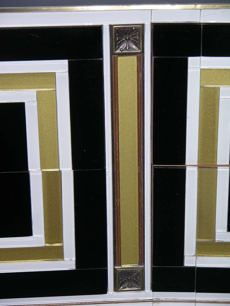 Early 1950s Art Deco Style Italian Black Glass Sideboard With Bronze ...