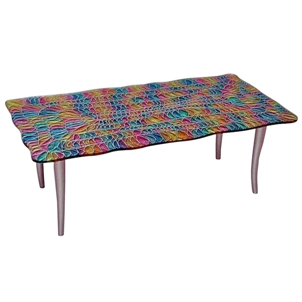 1970s Studio Davico Colorful Italian Design Glass Coffee Table at 1stDibs