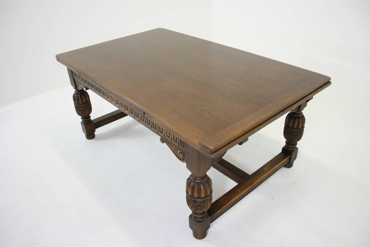 Large Antique Carved Oak Refectory, Dining, Conference Table ...