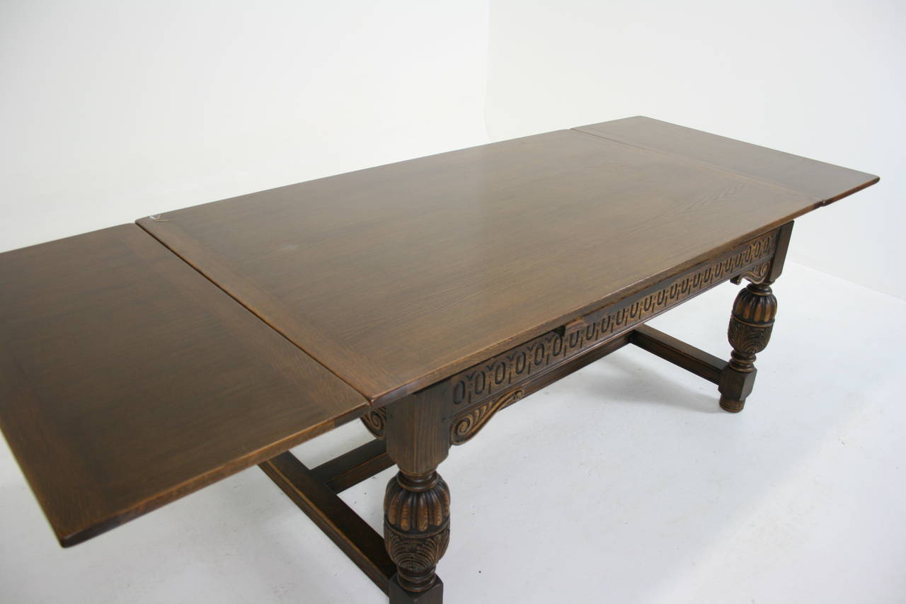 Large Antique Carved Oak Refectory, Dining, Conference Table ...
