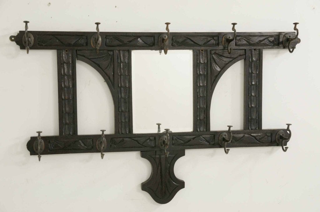 Victorian Carved Oak Hall Coat Rack at 1stdibs