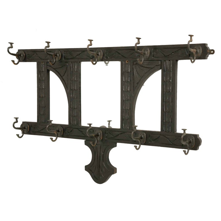 Victorian Carved Oak Hall Coat Rack at 1stdibs