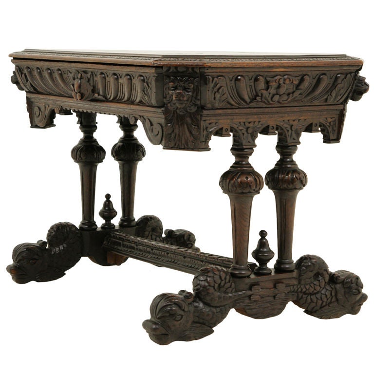 Antique Carved Oak Dolphin Table at 1stDibs