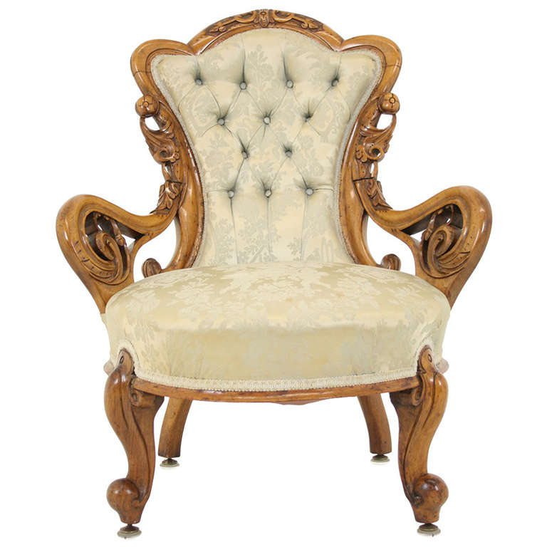 Antique Scottish Victorian Mahogany Open-Arm Upholstered Parlor Chair ...