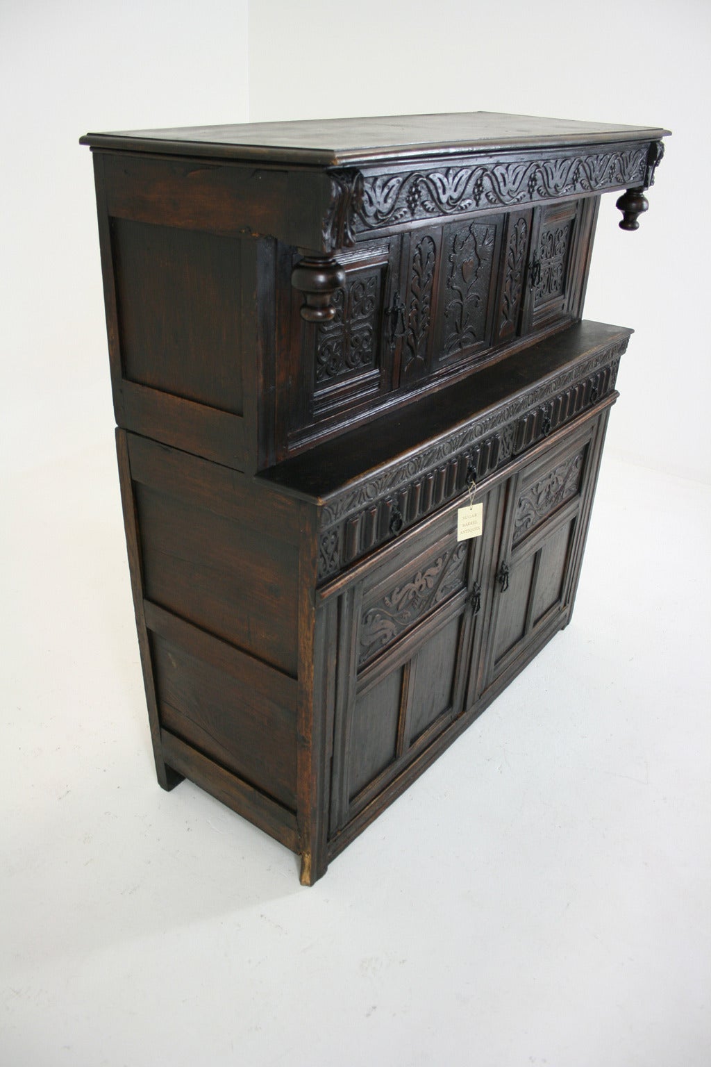 Antique Scottish 18th Century Carved Oak Court Cupboard For Sale at 1stDibs
