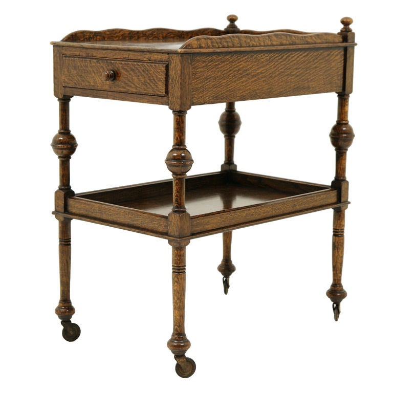 Solid Oak Tea Cart with Drawer at 1stDibs