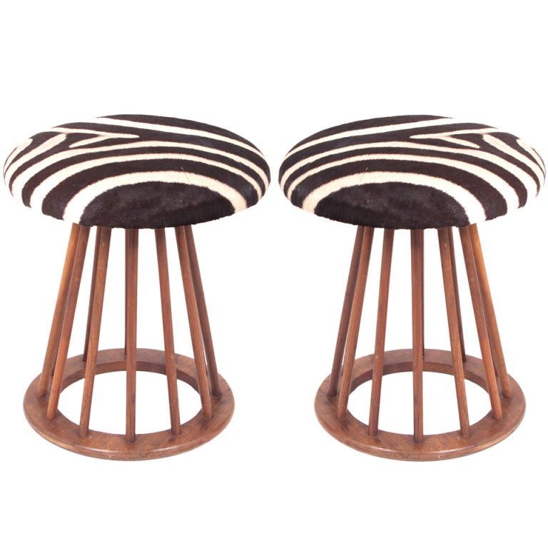 Pair of Mid Century Stools with Upholstered with Zebra at 1stDibs