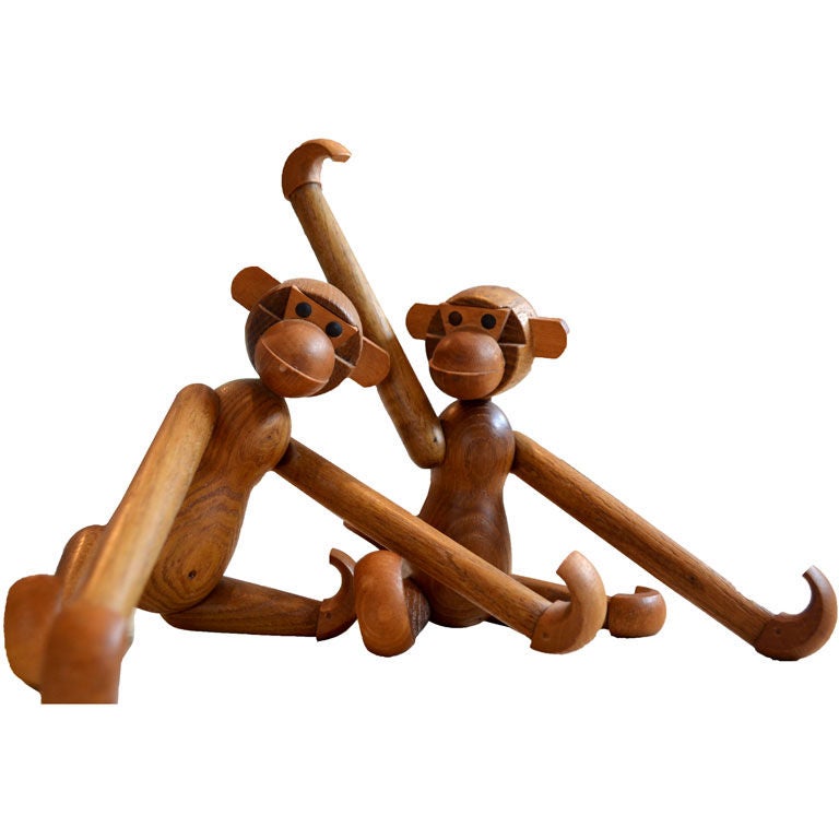 Pair of Vintage Teak Monkeys in the Manner of Kay Bojesen at 1stDibs