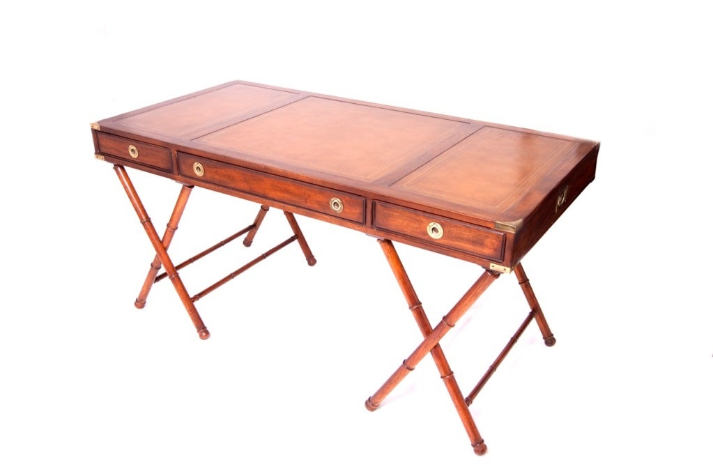 Beautiful Vintage Campaign Desk with Leather Insets at 1stDibs
