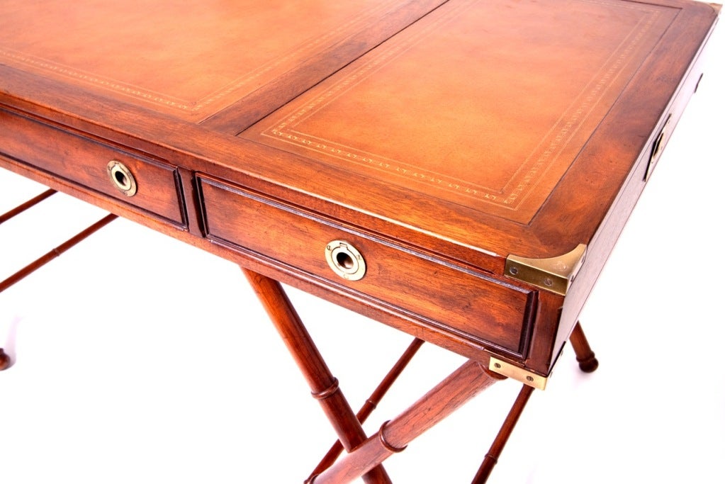 Beautiful Vintage Campaign Desk with Leather Insets at 1stDibs