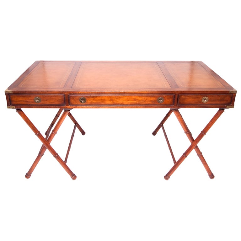 Beautiful Vintage Campaign Desk with Leather Insets at 1stDibs