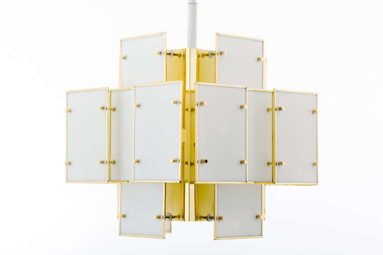 Geometric Rectangular Milk Glass Panel Chandelier For Sale at 1stDibs
