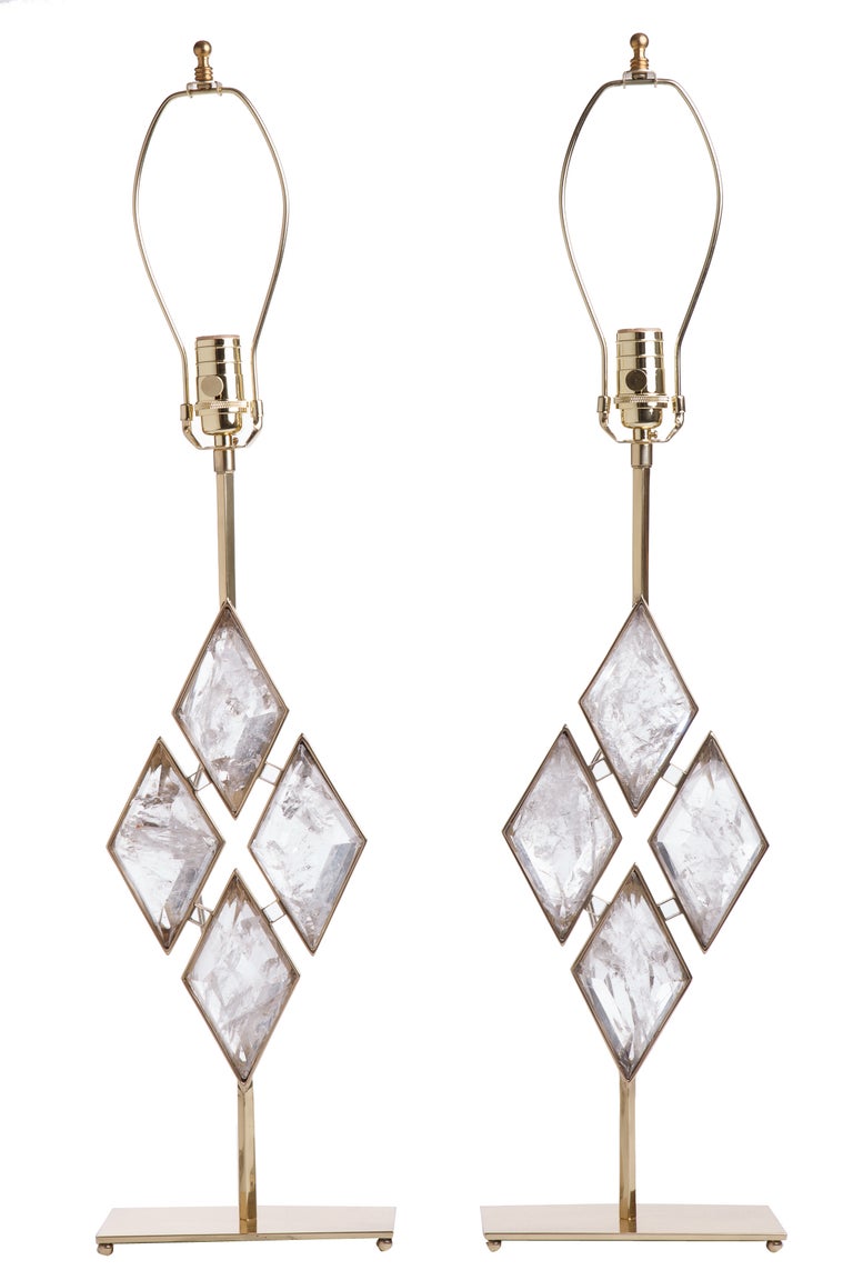 Brass Diamond Frame Rock Crystal Lamps For Sale at 1stDibs
