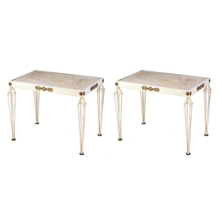 Iron and Capiz Shell End Tables After Billy Haines at 1stDibs