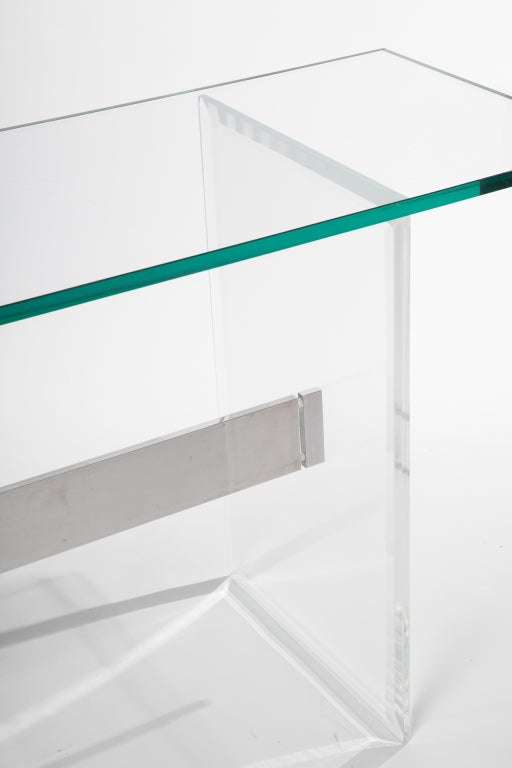 Lucite, Aluminum and Glass Console Desk at 1stDibs