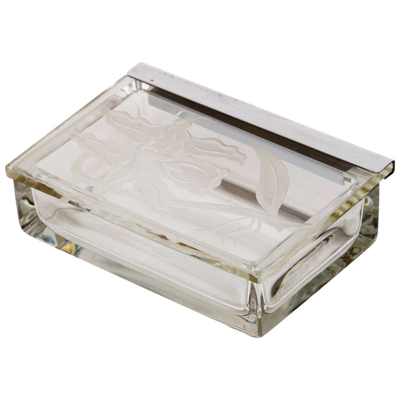 Art Deco Nickel and Engraved Glass Box by Dorothy Thorpe at 1stDibs