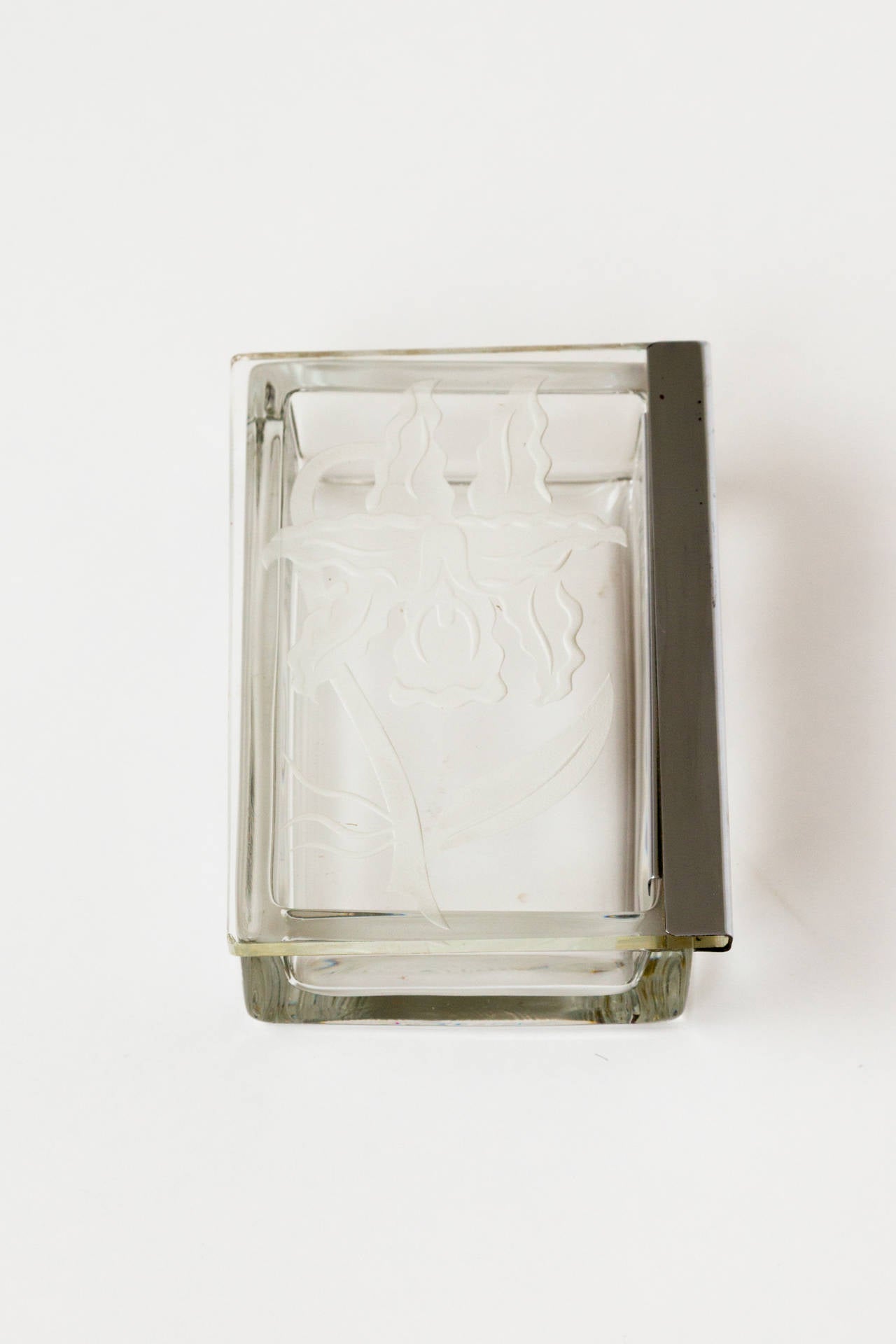 Art Deco Nickel and Engraved Glass Box by Dorothy Thorpe at 1stDibs