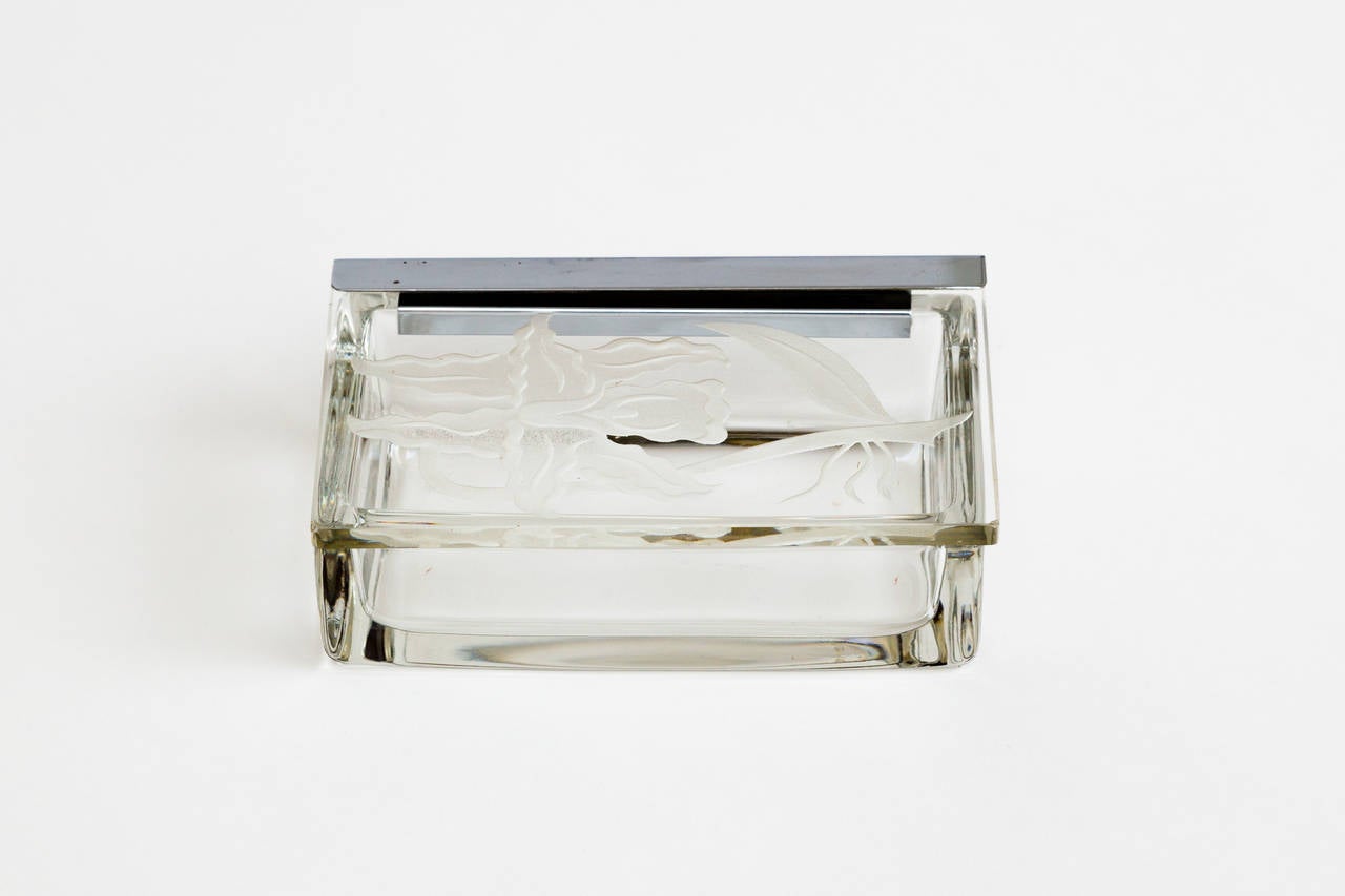 Art Deco Nickel and Engraved Glass Box by Dorothy Thorpe at 1stDibs