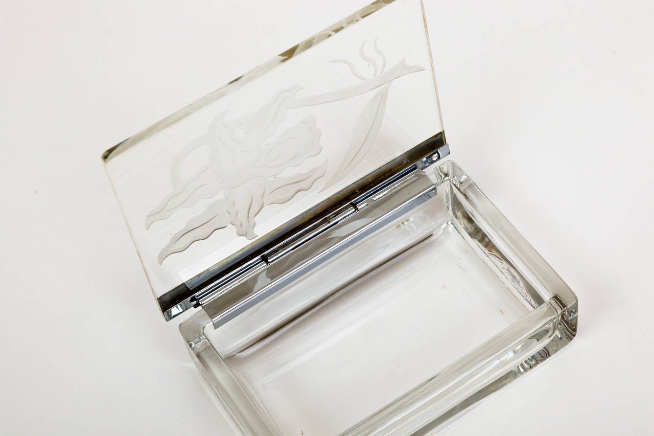 Art Deco Nickel and Engraved Glass Box by Dorothy Thorpe at 1stDibs