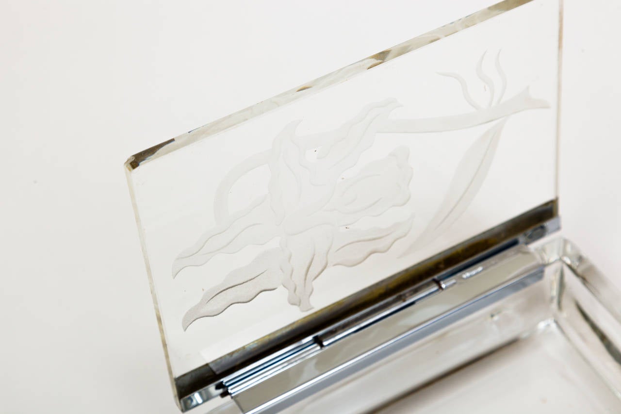 Art Deco Nickel and Engraved Glass Box by Dorothy Thorpe at 1stDibs