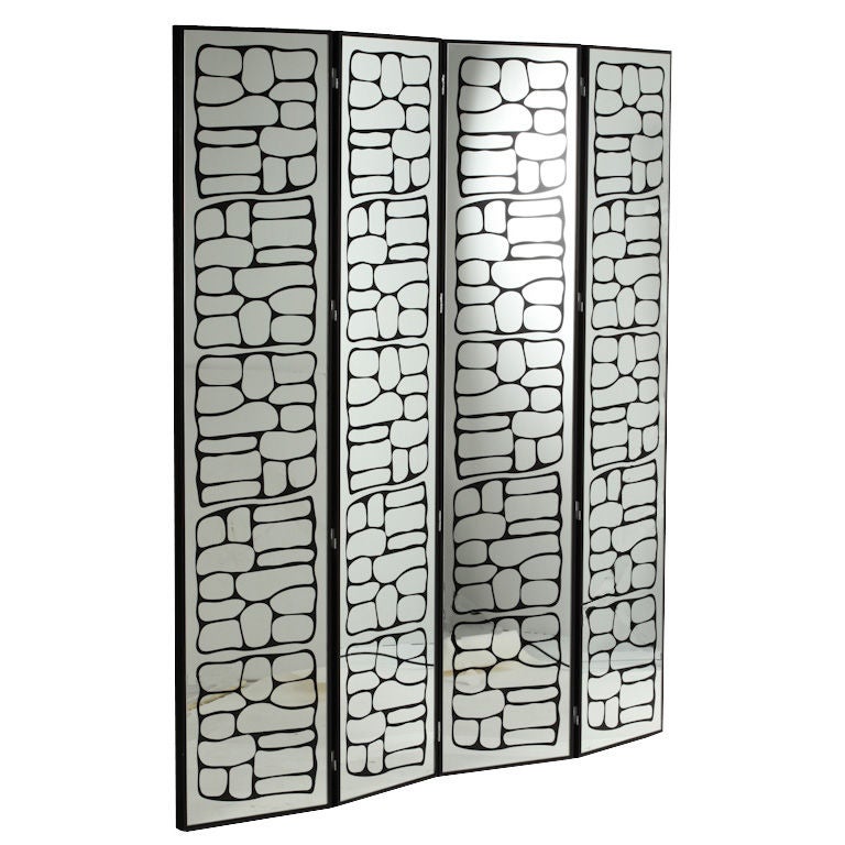 Stamped Jansen Chinoiserie Painted Three-Panel Paned Glass Screen at ...