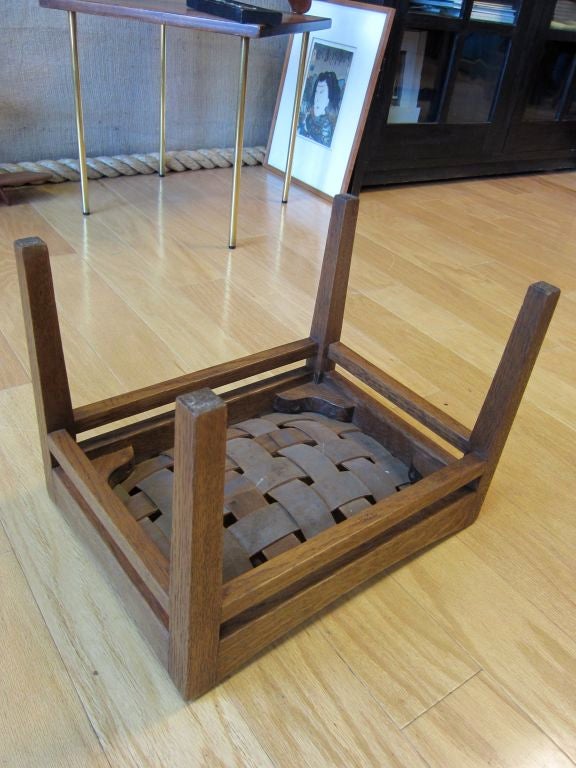 Arthur Simpson Oak and Leather Strap "Easy Stool, " English, circa 1920 ...