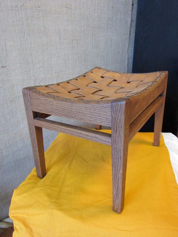 Arthur Simpson Oak and Leather Strap "Easy Stool, " English, circa 1920 ...