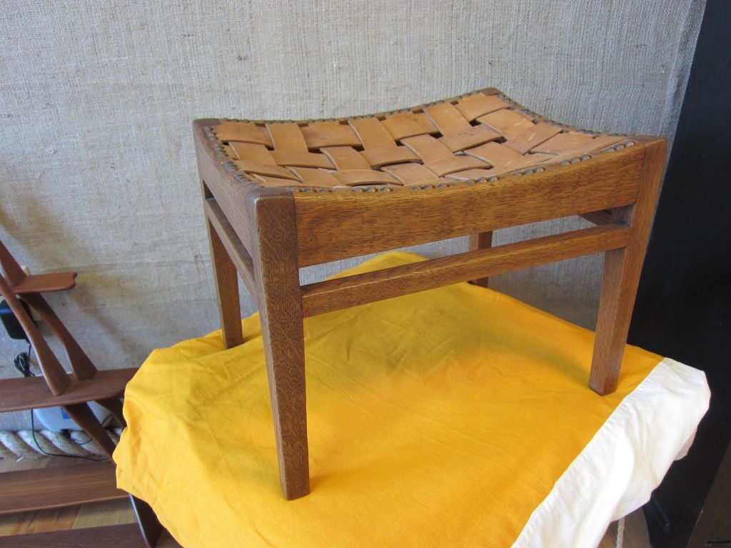 Arthur Simpson Oak and Leather Strap "Easy Stool, " English, circa 1920 ...