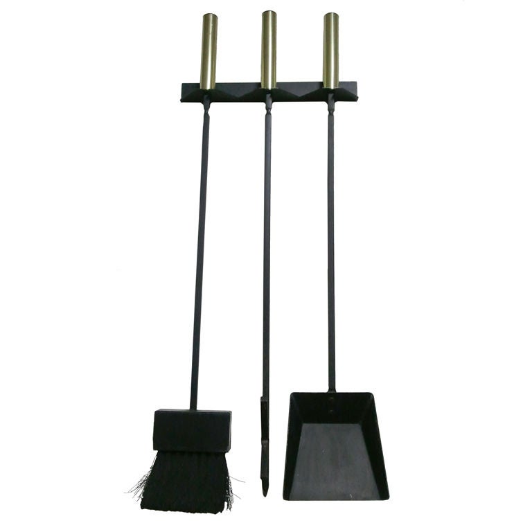 Wall Mount Brass and Cast Iron Modern Fireplace Tools at 1stDibs