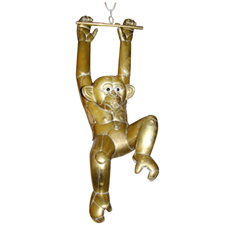 Sergio Bustamante Signed Mixed Metal Hanging Monkey Sculpture at 1stDibs