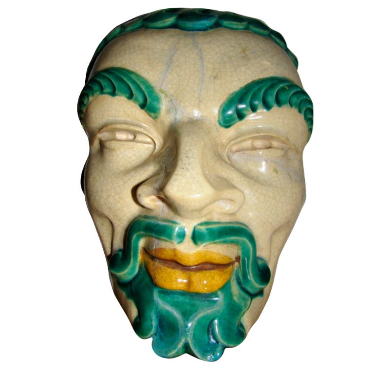 Art Deco Pottery Wall Hanging Mask Sculpture at 1stDibs
