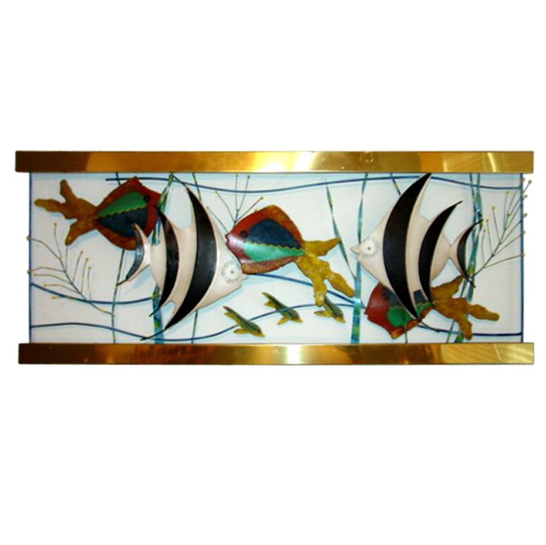 Monumental Curtis Jere Marine Fish Aquarium Metal Wall Sculpture at 1stDibs