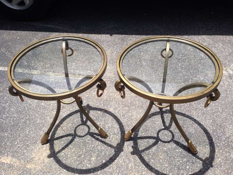 Pair of Hoof Foot Glass Top End Tables at 1stDibs
