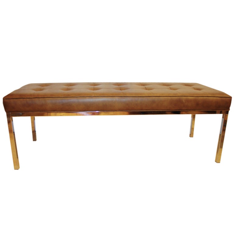 Leather Chesterfield Style Bench Ottoman With Chrome Frame at 1stDibs